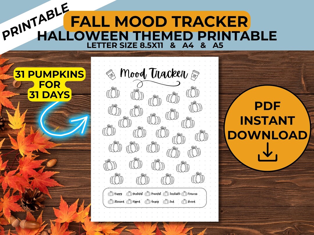 Fall Mood Tracker Printable PDF, Halloween Mental Health Journal Page ...