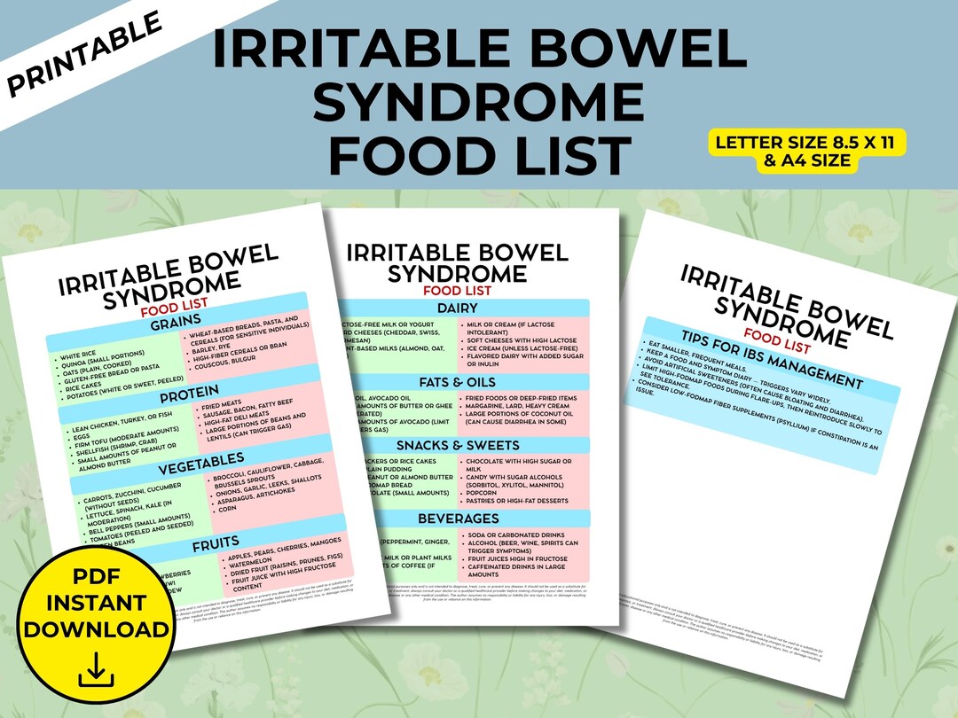 Printable Irritable Bowel Syndrome Food List PDF, Ulcerative Colitis ...