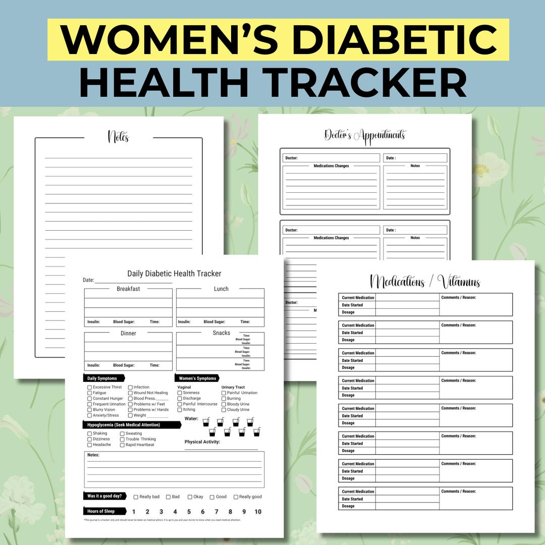 Printable Diabetes Health Tracker Planner for Women PDF Log Sheets ...