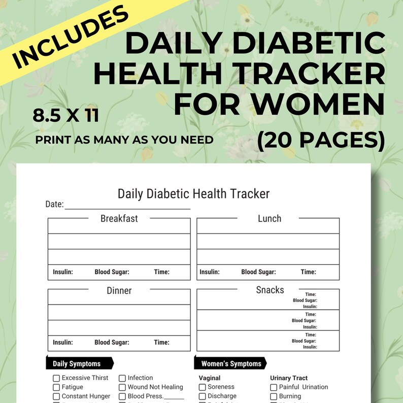 Printable Diabetes Health Tracker Planner for Women PDF Log Sheets ...