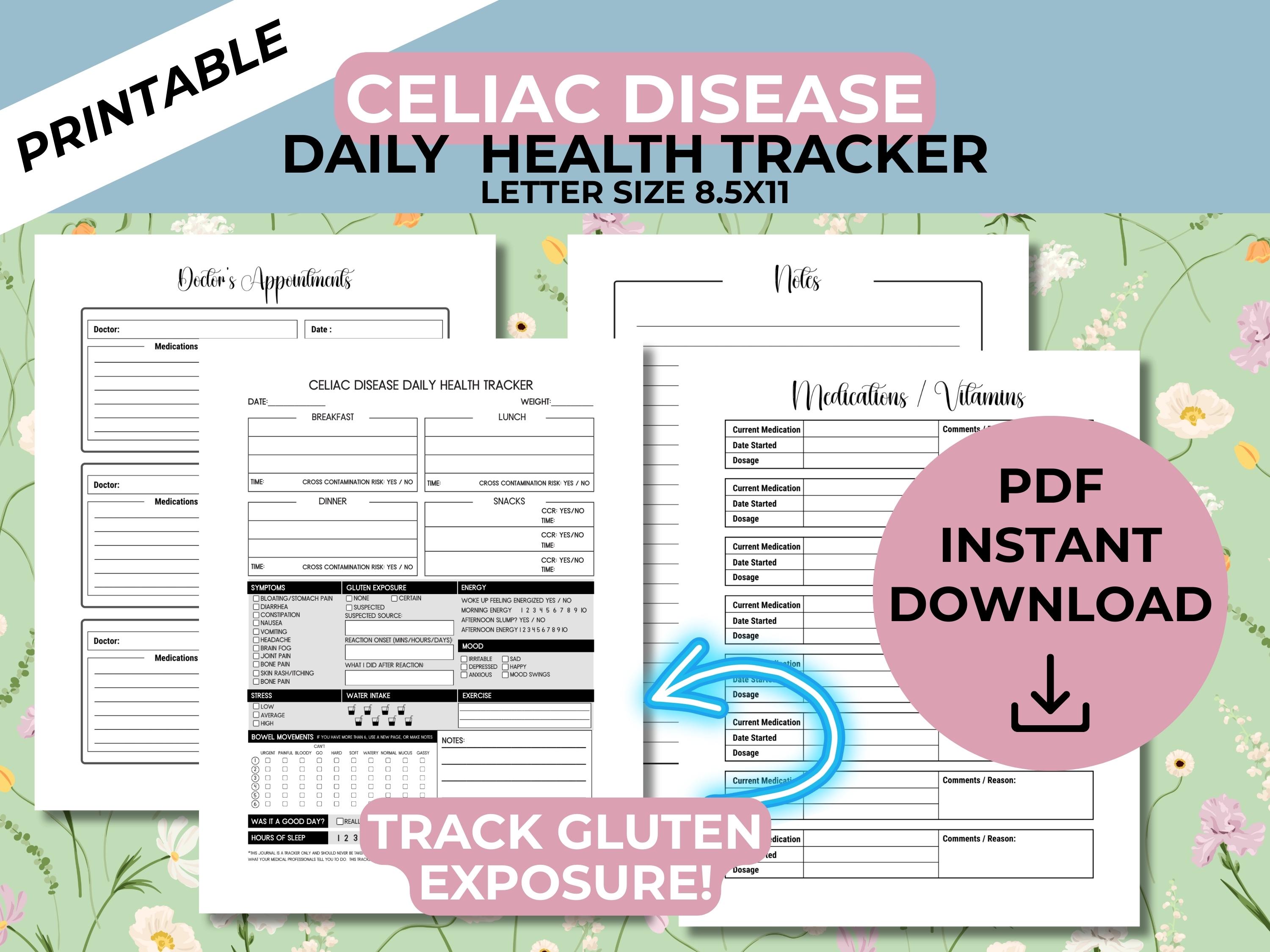 Celiac Disease Daily Health Tracker PDF, Gluten Exposure Workbook ...