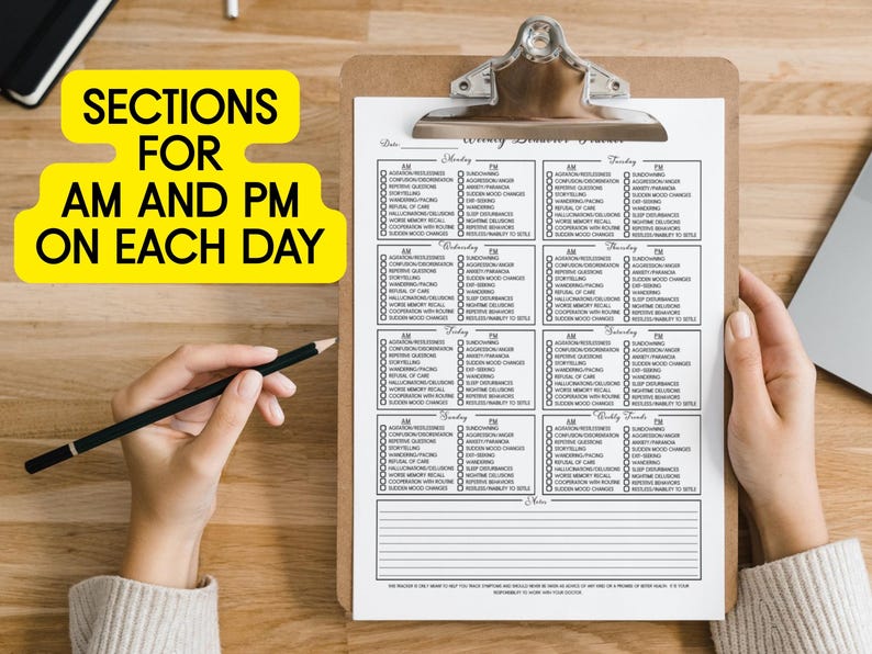 Dementia Weekly Behavior Tracker Printable PDF, Alzheimer's Caregiver ...