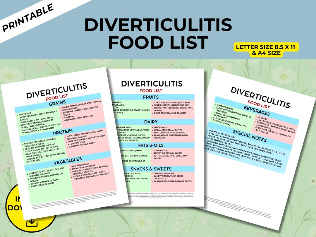 Printable Diverticulitis Food List PDF, Ulcerative Colitis Diet Journal ...