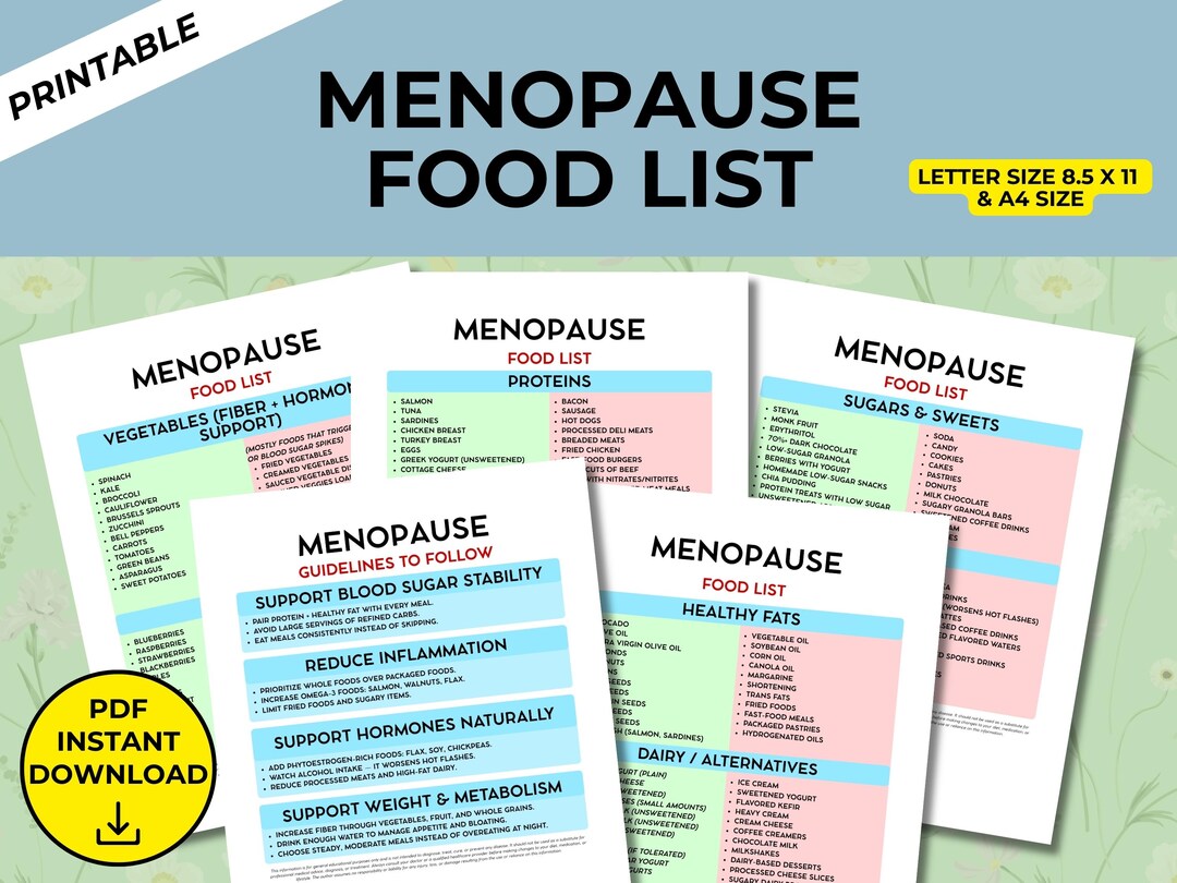 Printable Menopause Food List PDF, Diet Journal, Perimenopause Meal ...
