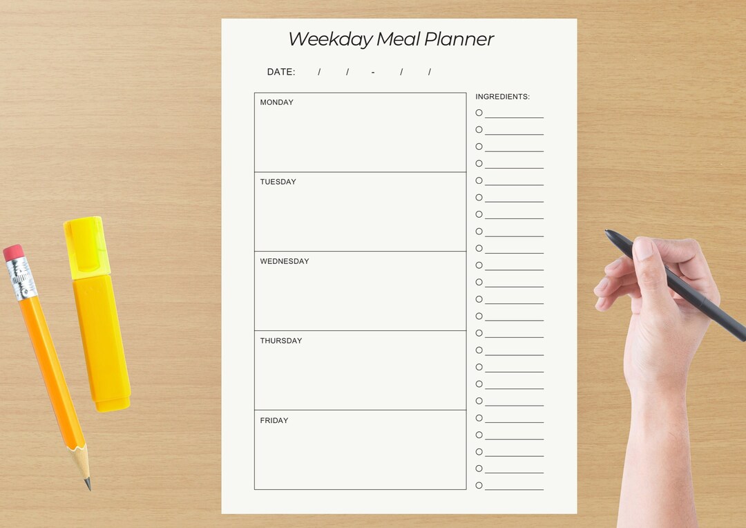 Weekday Meal Planner Weekly Meal Plan Meal Template Digital Meal ...