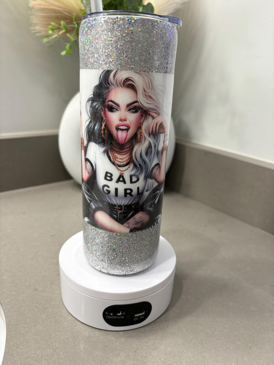 20 Oz Tumbler Silver Glitter Bad Girl Epoxy Custom Made One of a Kind ...