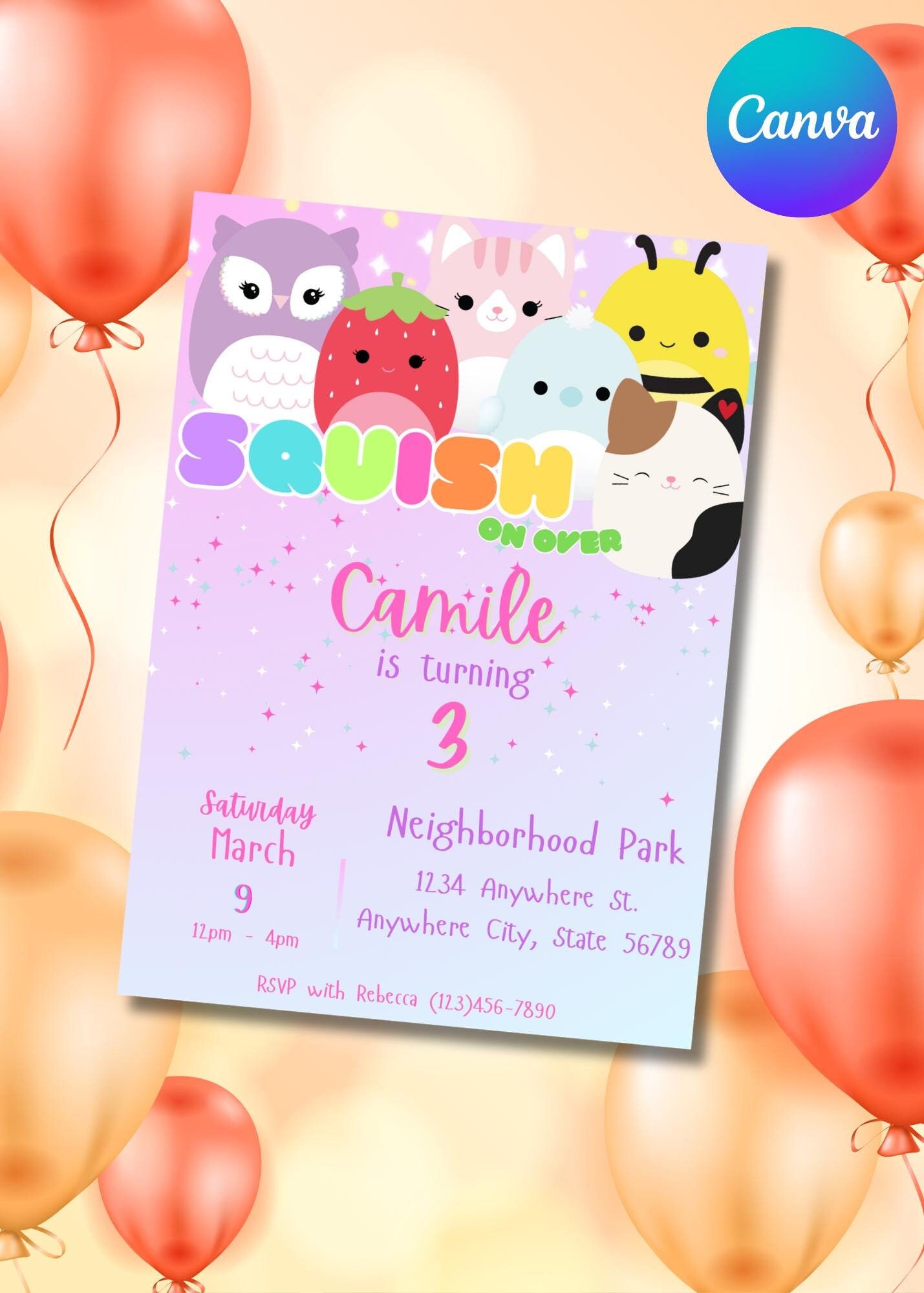 Squishmallow Birthday Invitation - Etsy