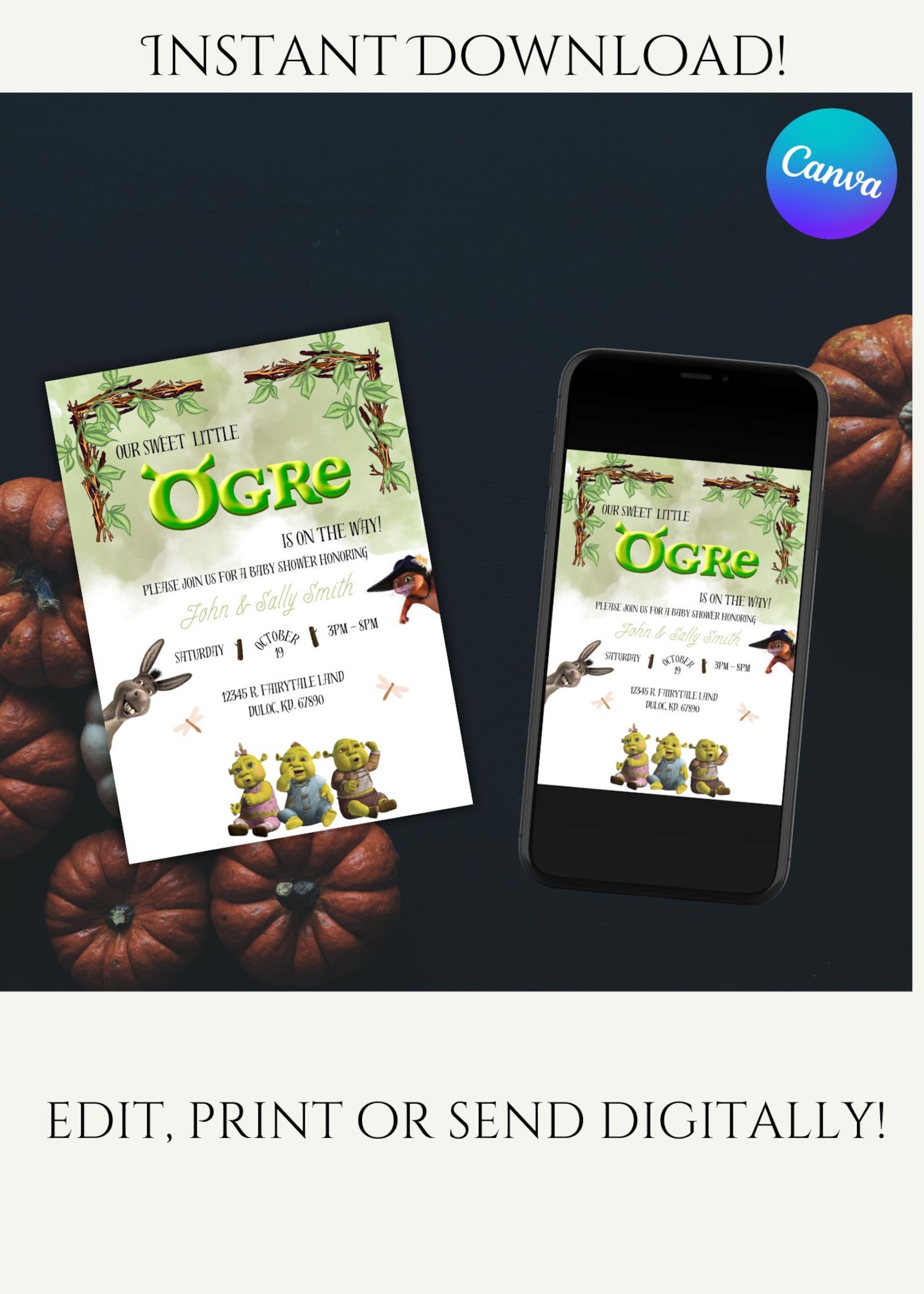 Ogre Baby Shower Editable Invitation - Etsy