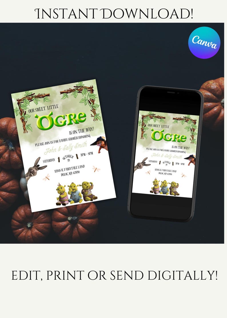 Ogre Baby Shower Editable Invitation - Etsy