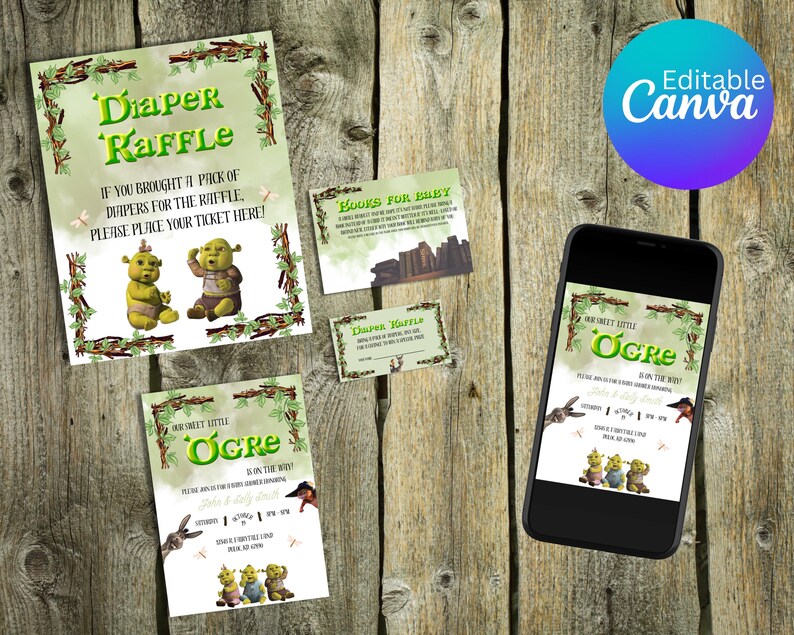 Ogre Theme Gender Reveal Package: Editable Invitation Set (digital ...