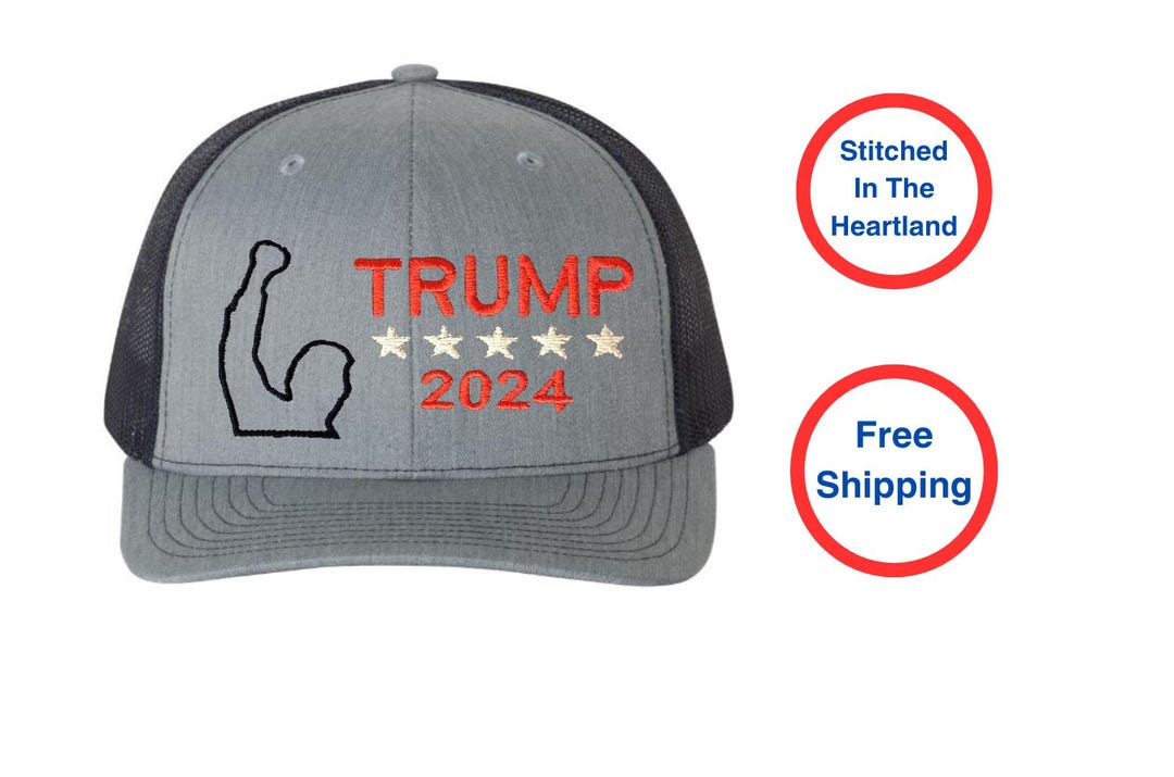 Trump Outline Fist Pump Embroidered Trucker Hat - Trump Gift - Stitched ...