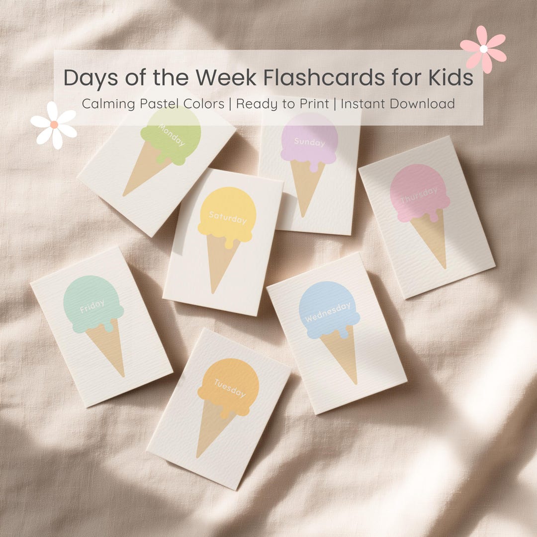 Ice Cream Days of the Week Flashcards: Pastel Montessori Learning ...