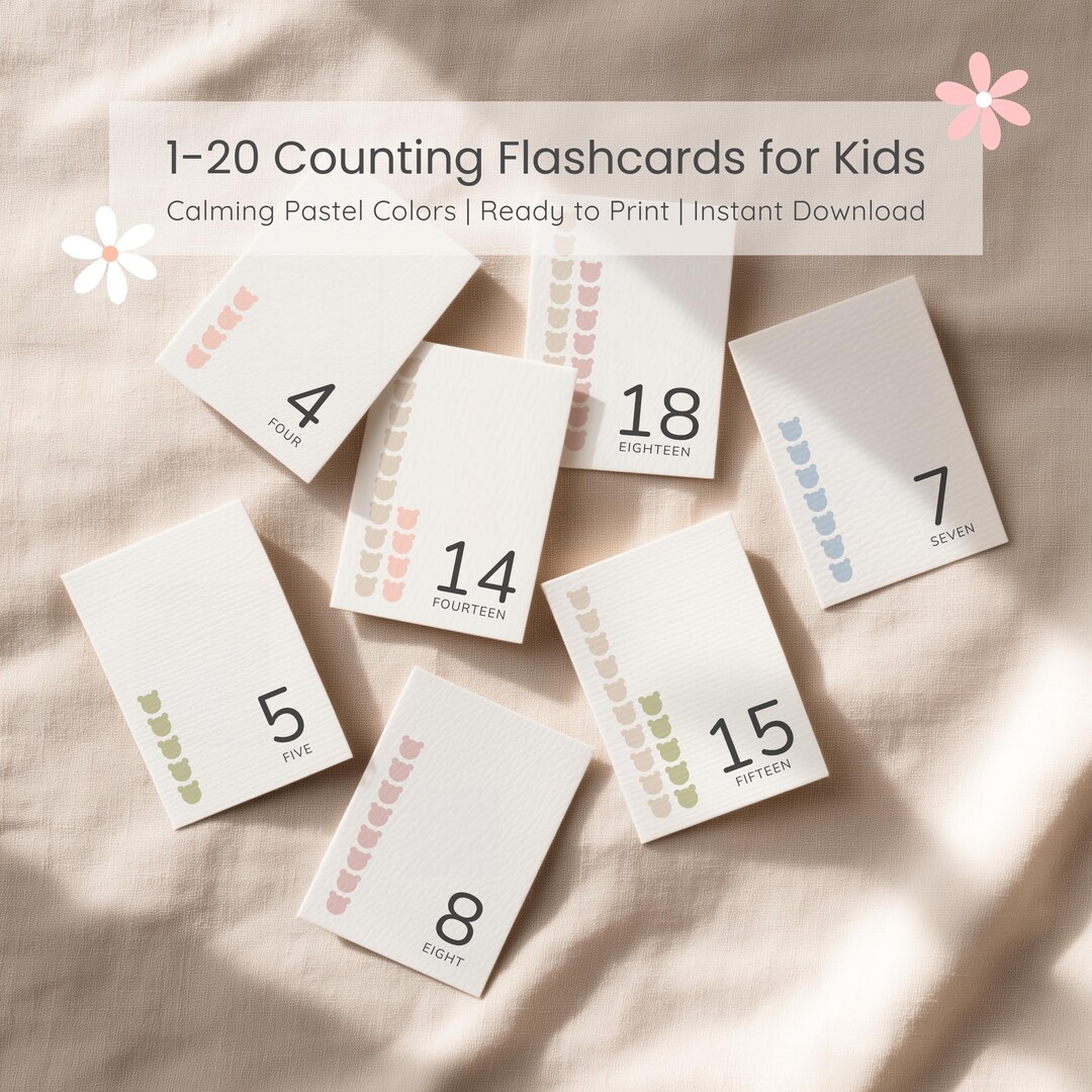 Montessori Number Flashcards 1-20: Printable Counting Cards (digital ...