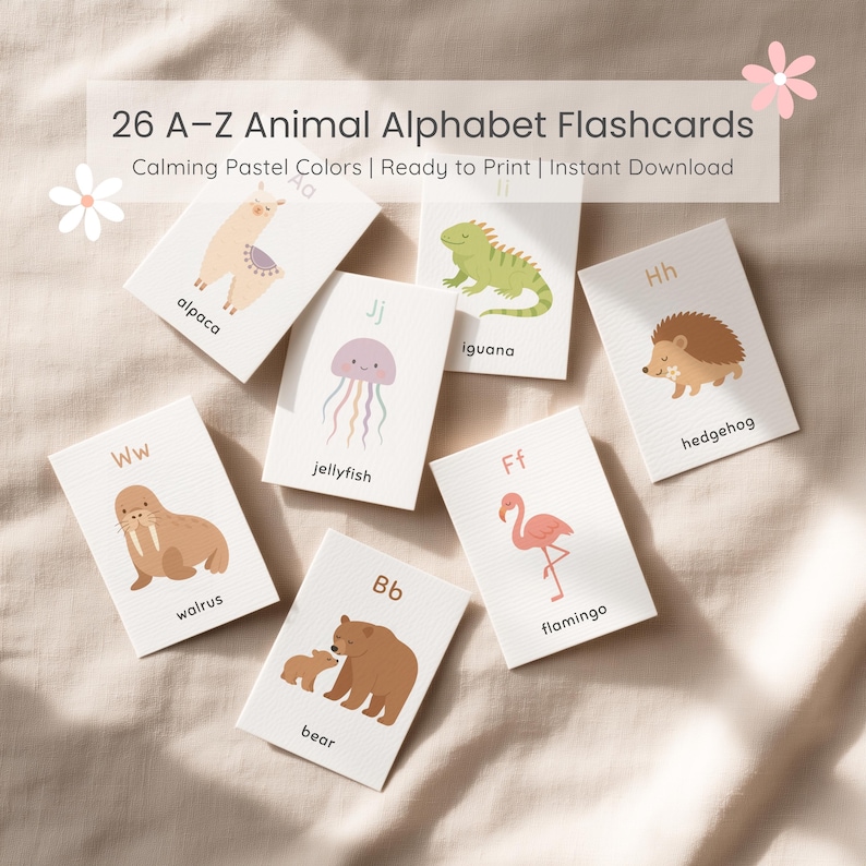 Printable Animal Alphabet Flashcards, Pastel Nursery Decor, Classroom ...