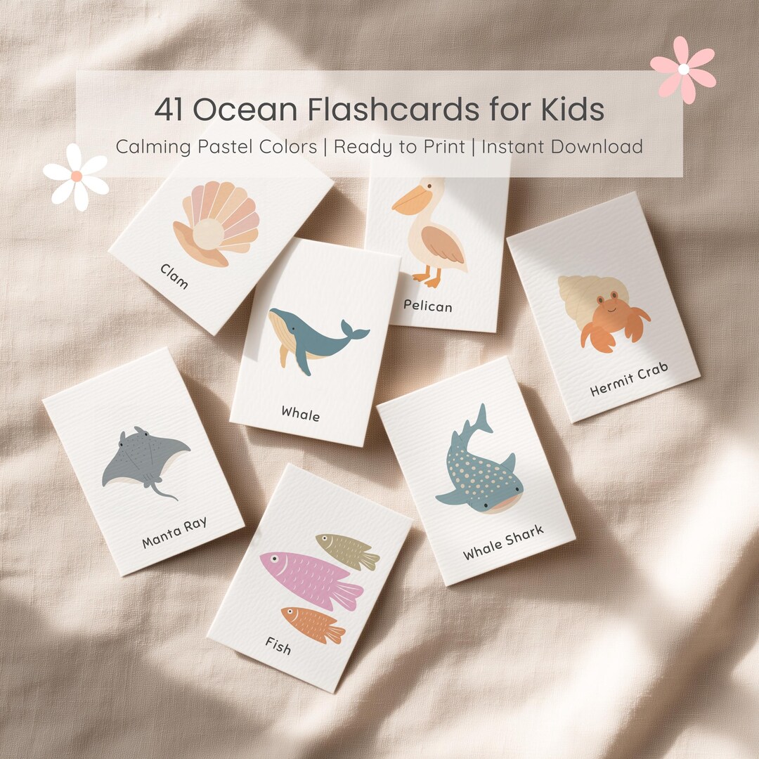 41 Printable Ocean Flashcards, Sea Animal Cards for Kids, Montessori ...