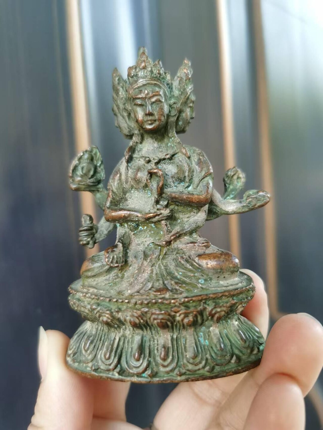 Mini Buddha Three Faced Buddhist Deity Statue Powerful Lord 3 Head ...