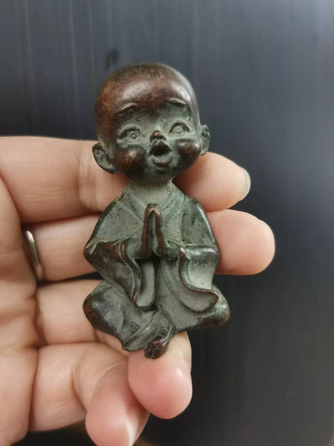 Vintage Copper Happy Little Monk Miniature Sitting Buddha,fengshui ...