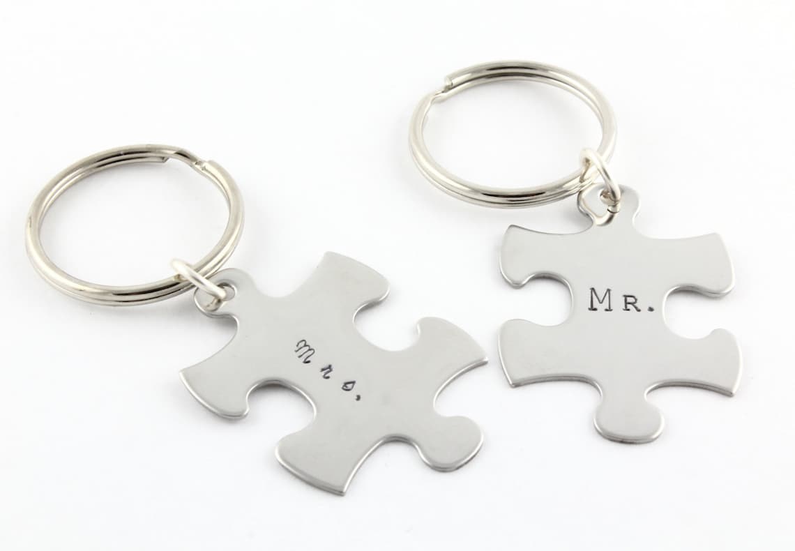 Mr. and Mrs. Puzzle Pieces Keychains Bridal Shower Gift - Etsy