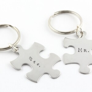Mr. and Mrs. Puzzle Pieces Keychains - Bridal Shower Gift - Custom ...