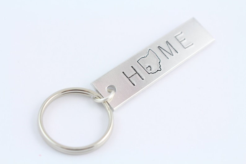 Personalized Home State Keychain Hand Stamped Outline Long | Etsy