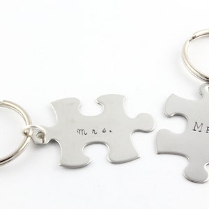 Mr. and Mrs. Puzzle Pieces Keychains - Bridal Shower Gift - Custom ...