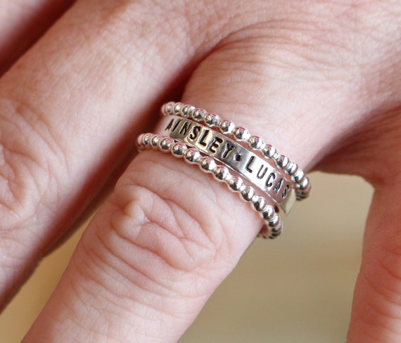 Personalized Sterling Silver Stacking Ring and Beaded Rings | Etsy