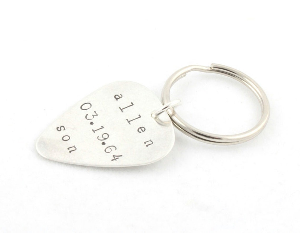 Personalized Guitar Pick Keychain Sterling Silver Custom | Etsy