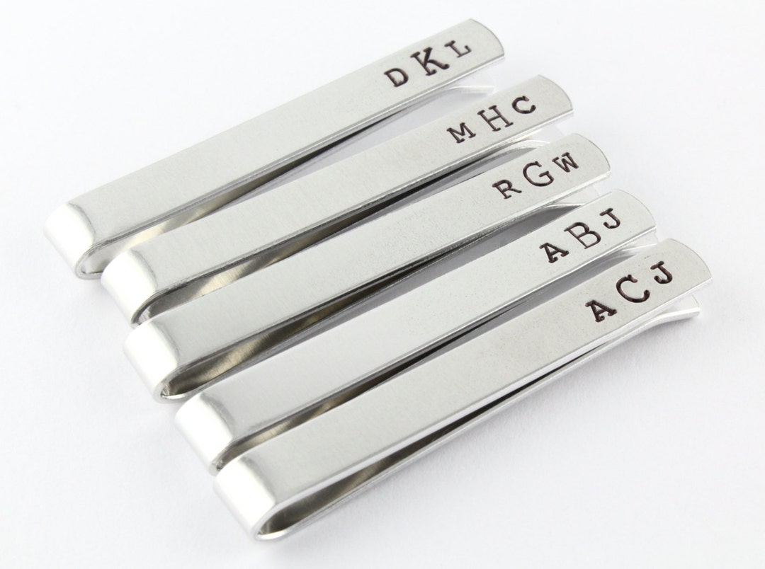 Set of 5 Personalized Tie Bars for Wedding - Men's Custom Hand Stamped ...