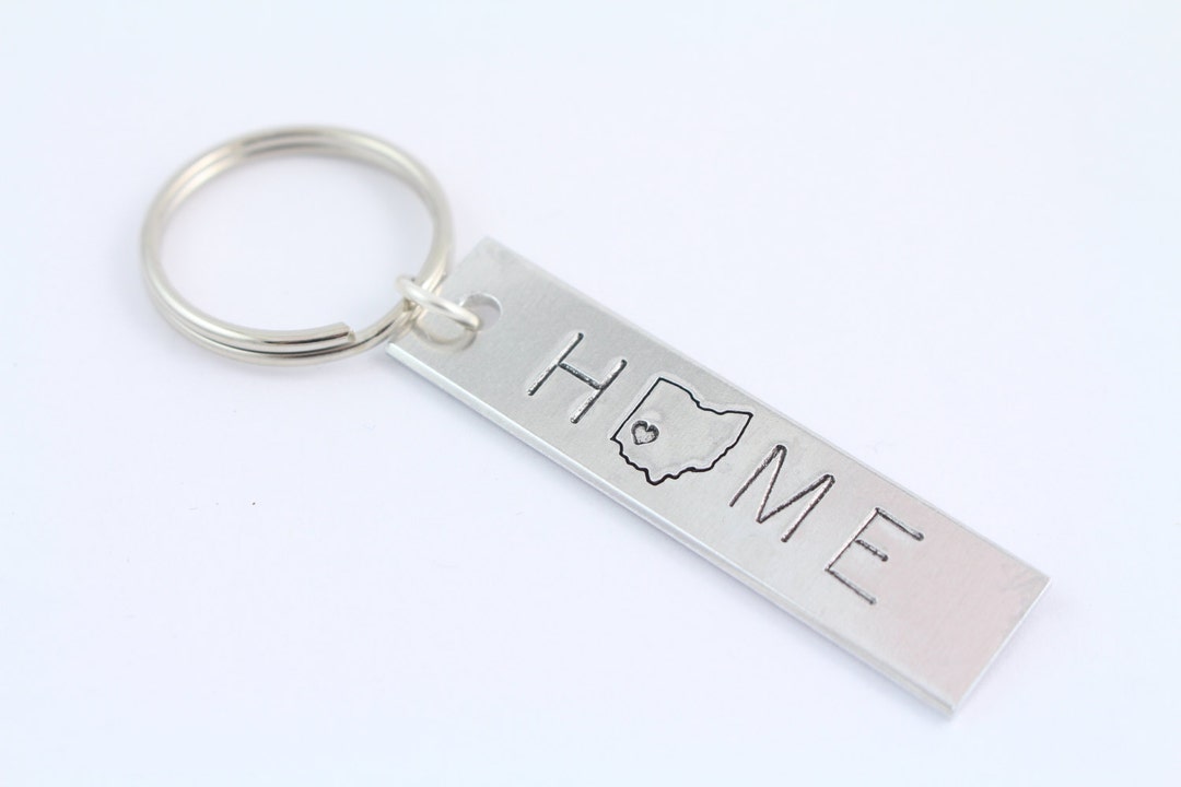 Personalized Home State Keychain - Hand Stamped Outline - Long Distance ...