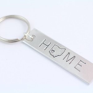 Personalized Home State Keychain - Hand Stamped Outline - Long Distance ...