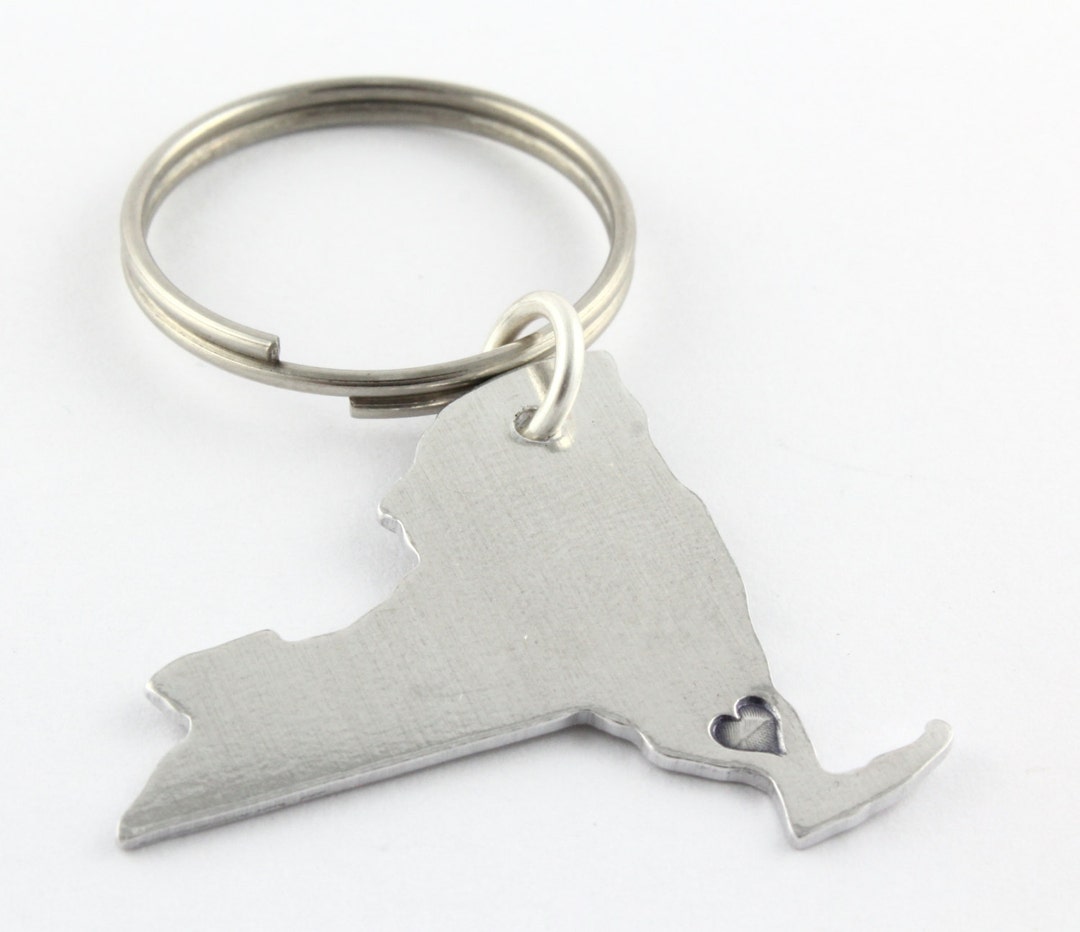 Personalized State of New York Keychain - Hand Stamped State Outline ...
