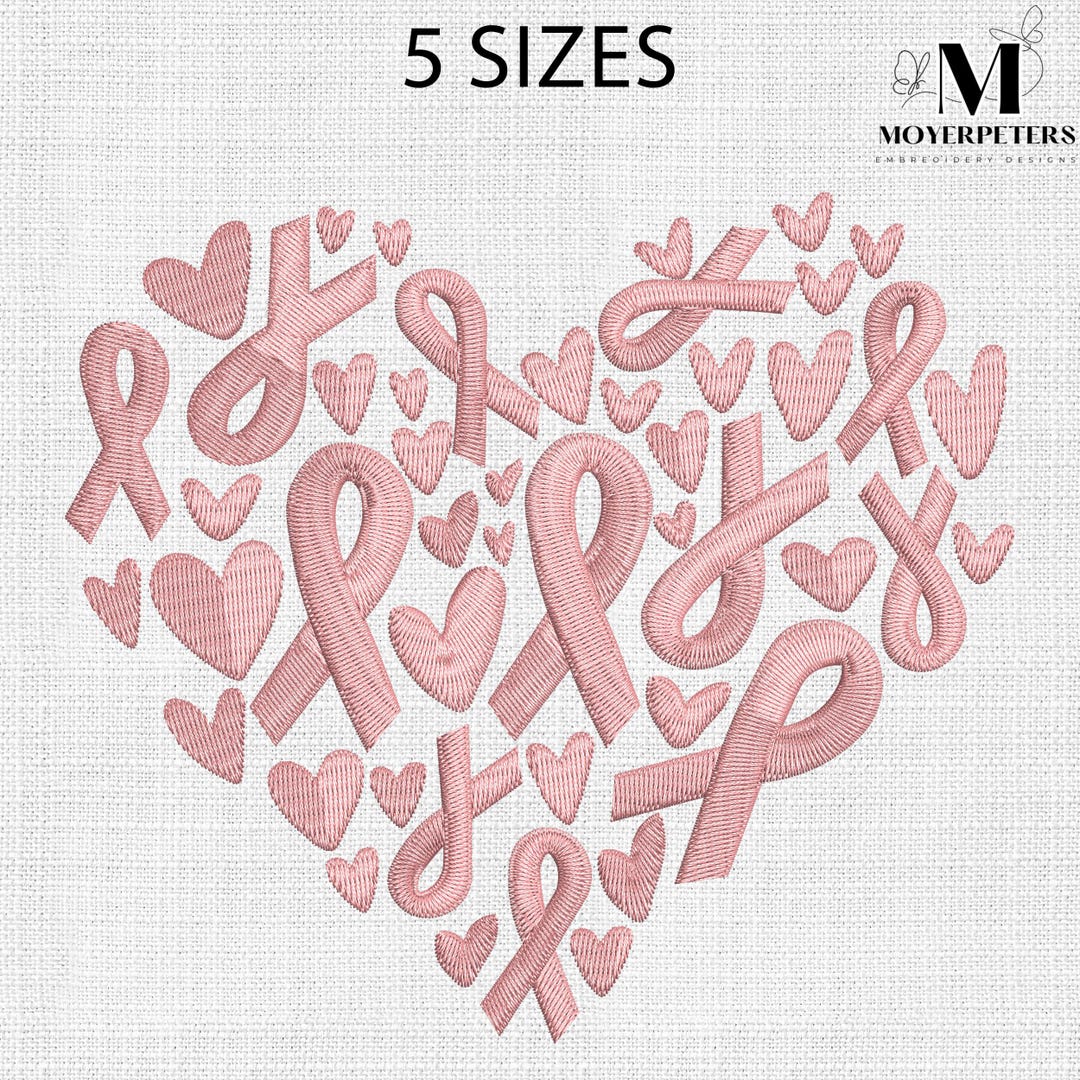 Pink Heart Embroidery Designs, Heart Cancer Ribbons Embroidery Design ...