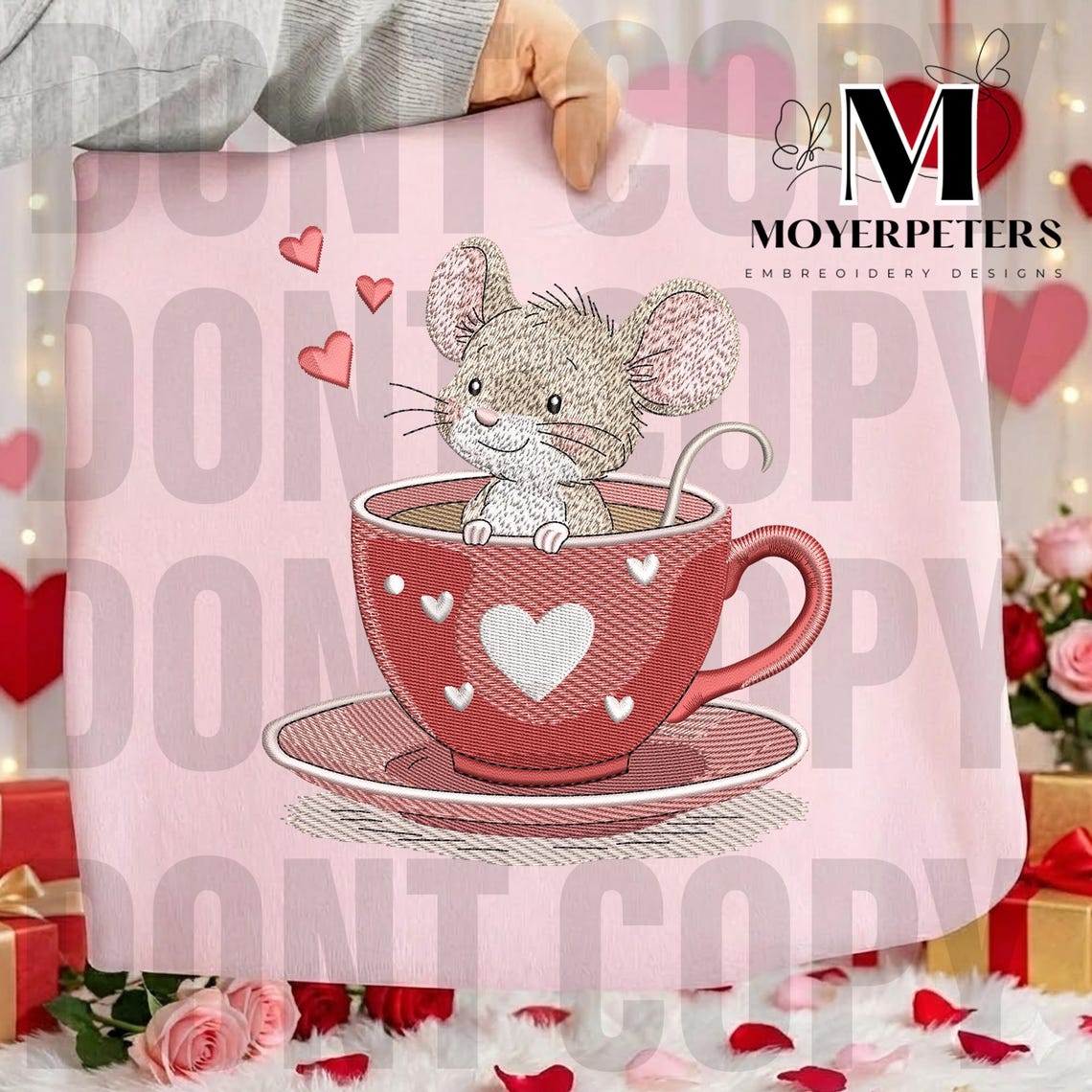 Cute Valentine Mouse Embroidery Designs, Mouse in Cup Embroidery Design ...