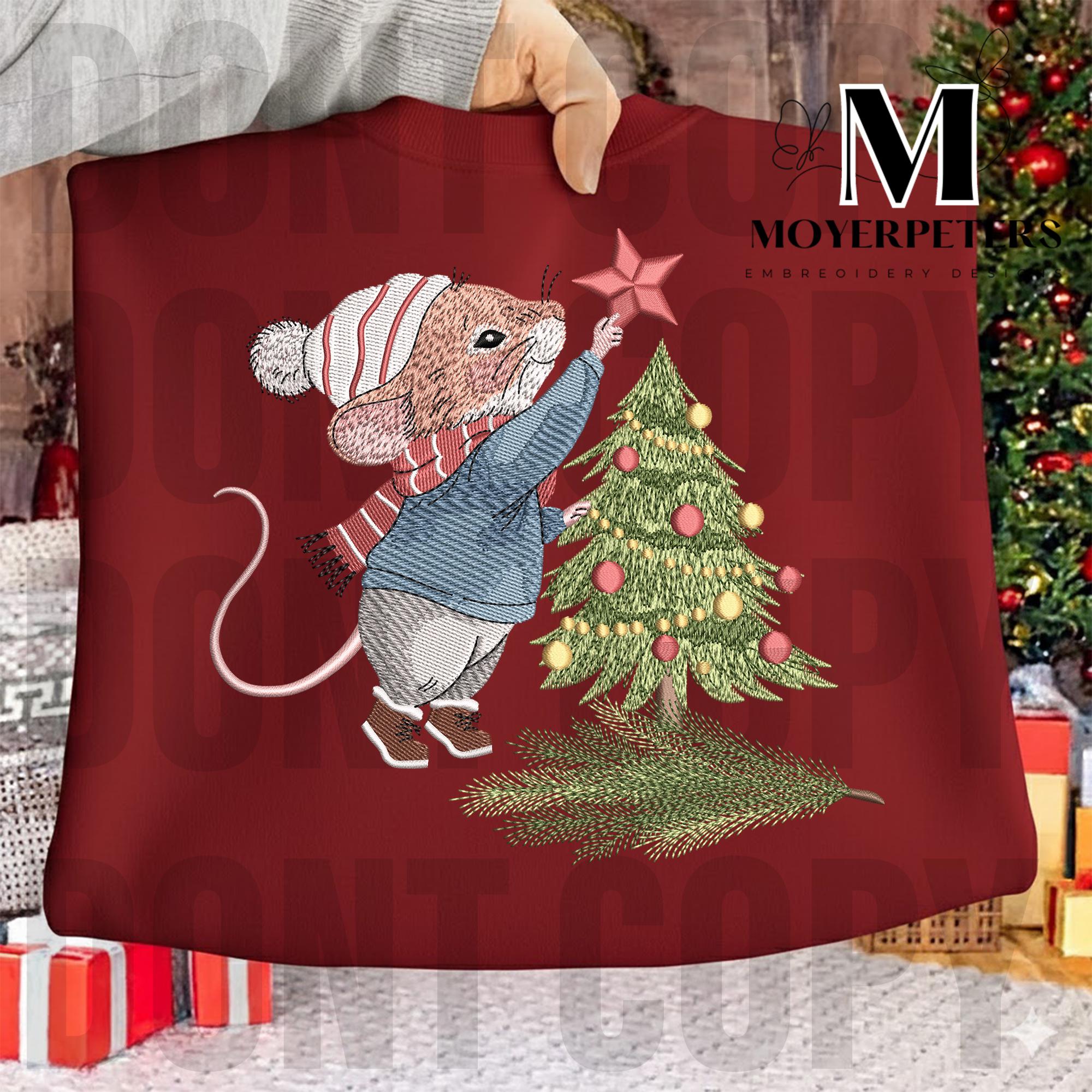 Cute Mouse Star Embroidery Designs, Christmas Tree Mouse Embroidery ...