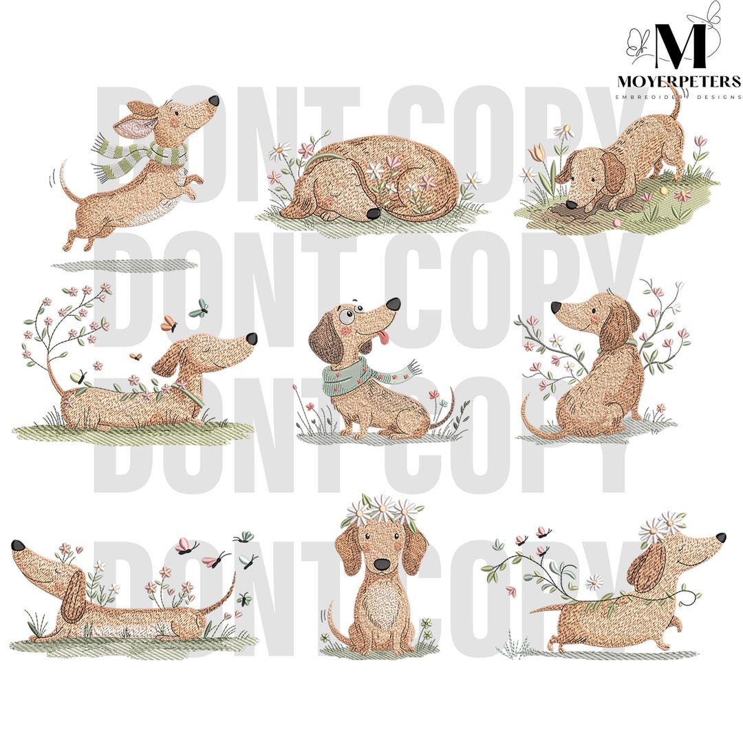 Bundle Floral Dachshund Embroidery Designs, Dog Lover Gift Embroidery ...
