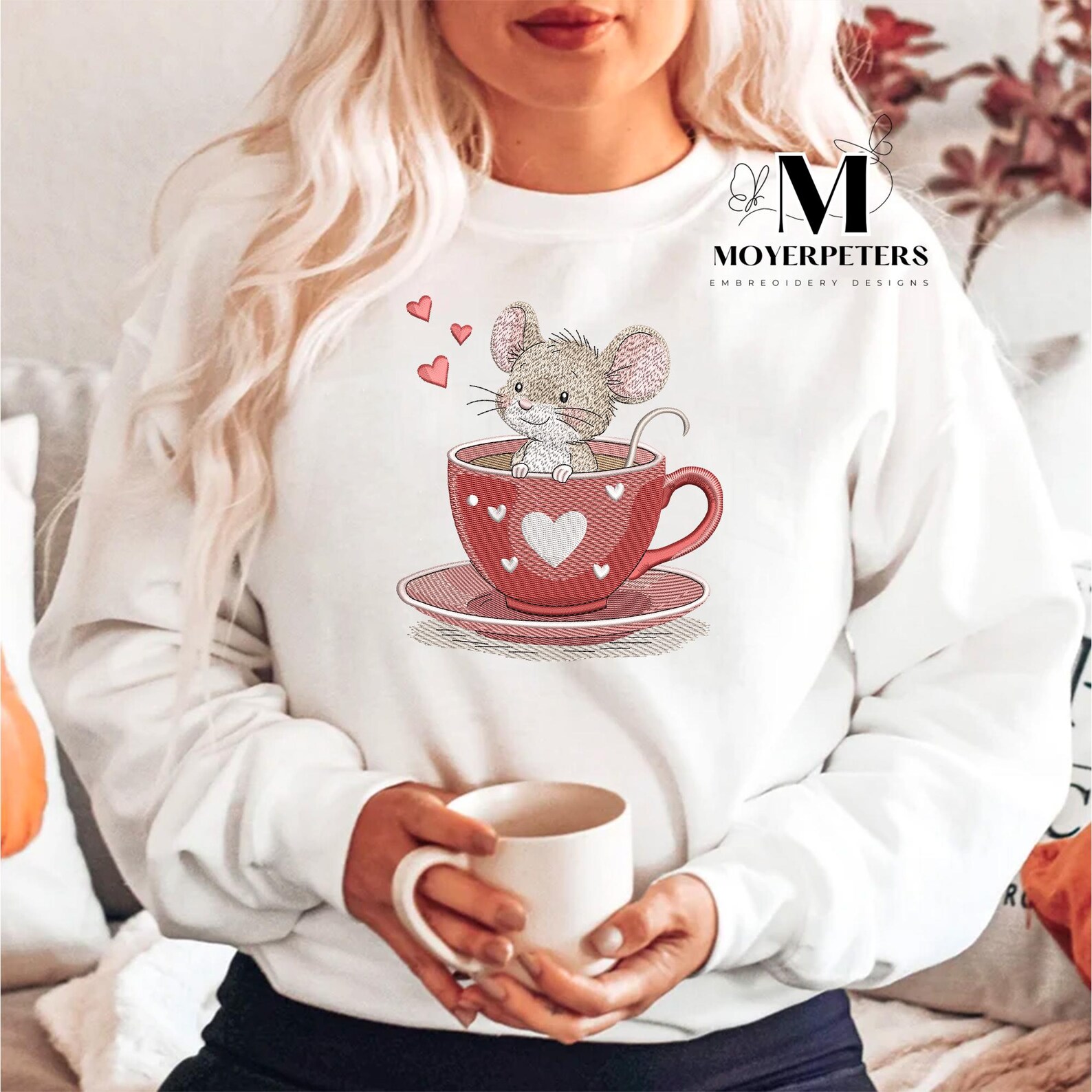 Cute Valentine Mouse Embroidery Designs, Mouse in Cup Embroidery Design ...