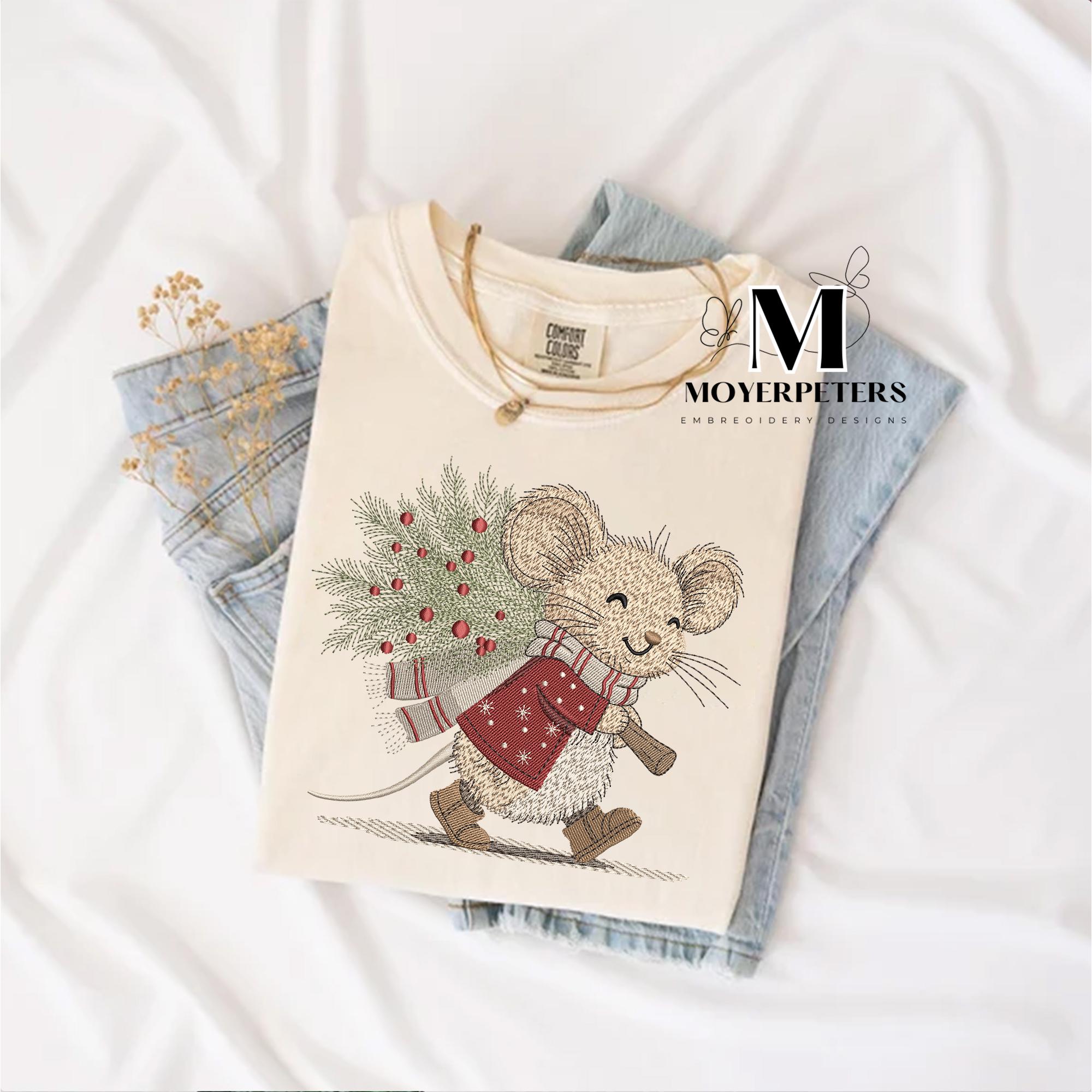 Festive Cute Mouse Embroidery Designs, Christmas Mouse Embroidery ...