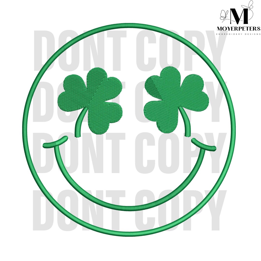 Clover Smiley Embroidery Designs, Smiley Face Embroidery Design, St ...