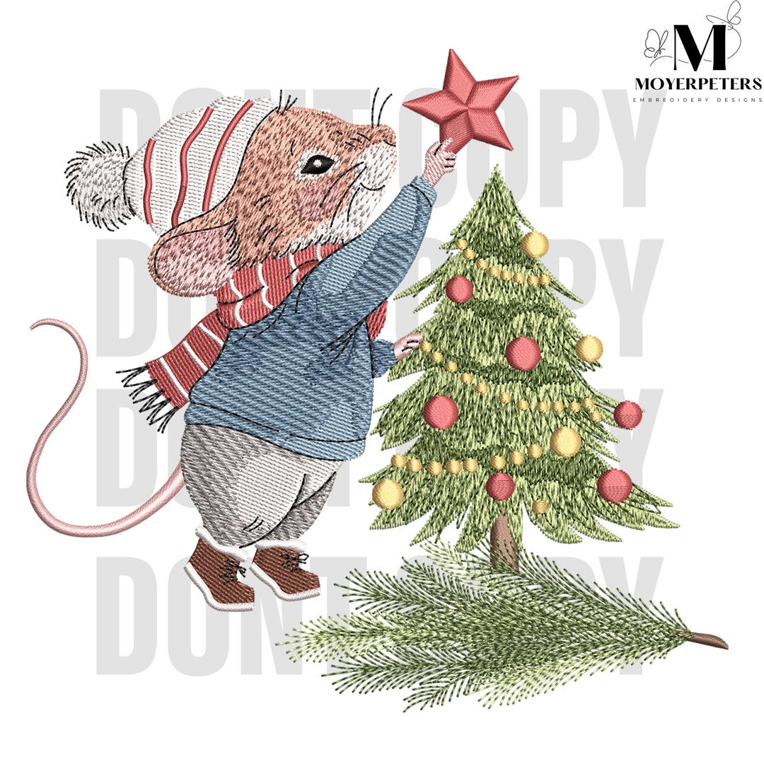 Cute Mouse Star Embroidery Designs, Christmas Tree Mouse Embroidery ...
