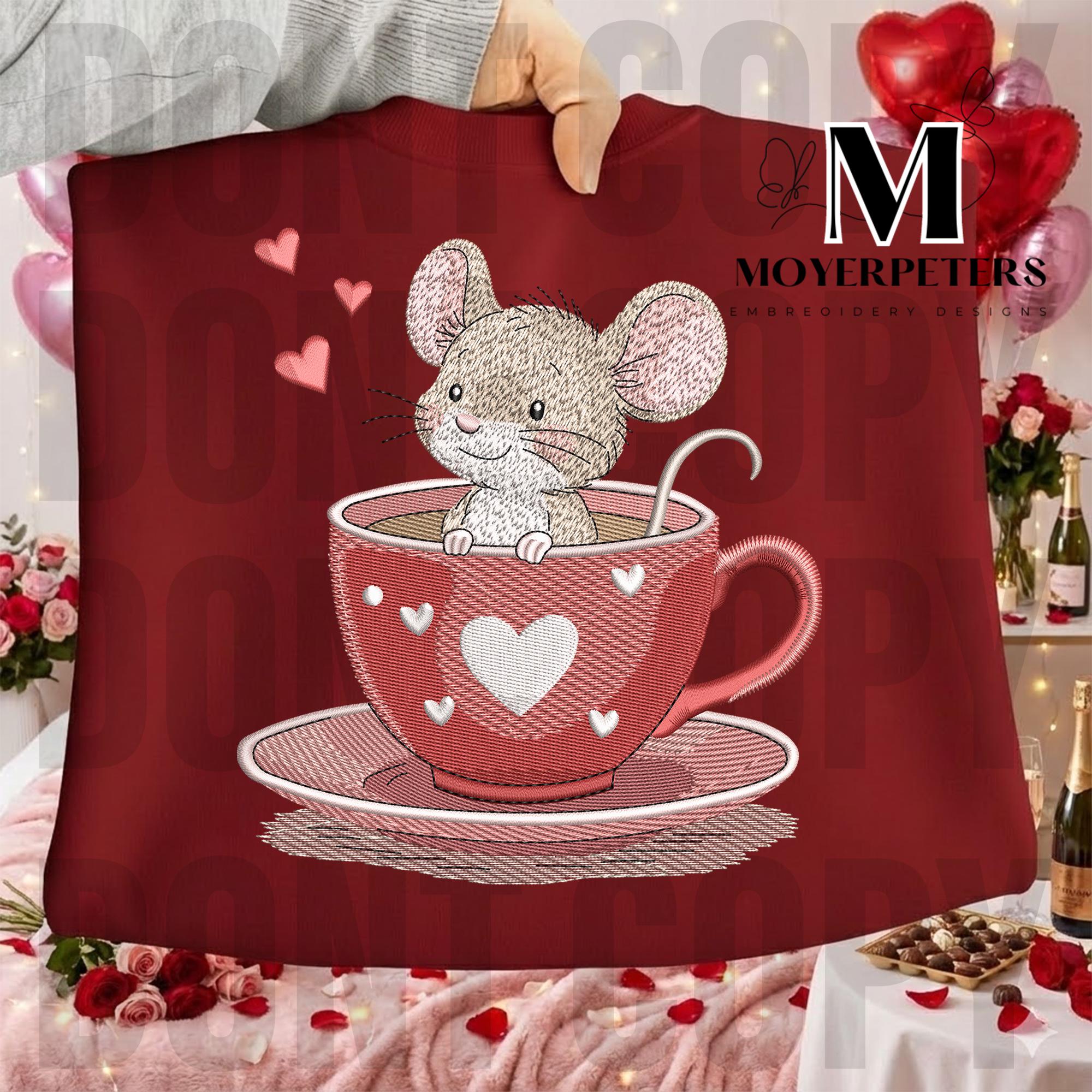 Cute Valentine Mouse Embroidery Designs, Mouse in Cup Embroidery Design ...