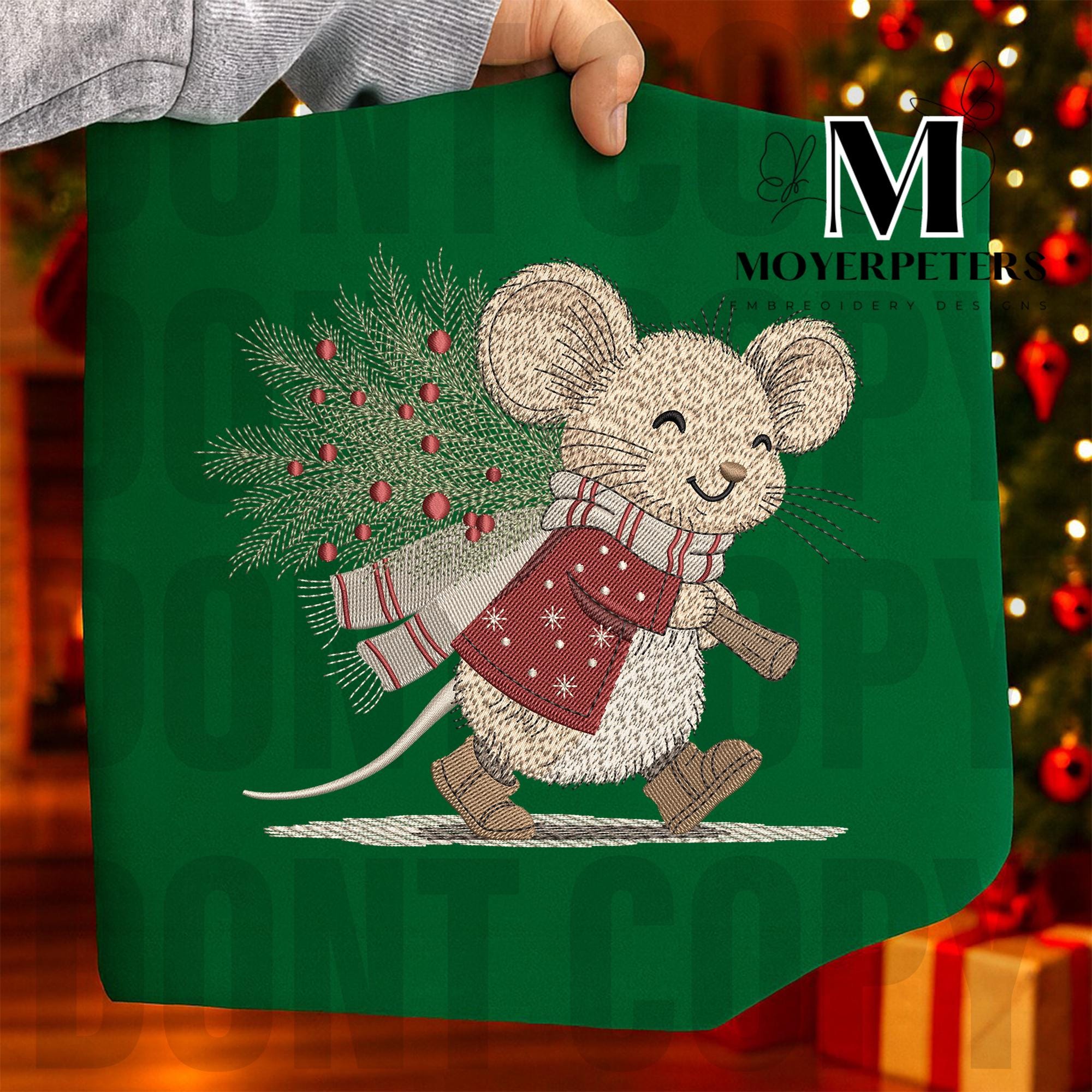 Festive Cute Mouse Embroidery Designs, Christmas Mouse Embroidery ...