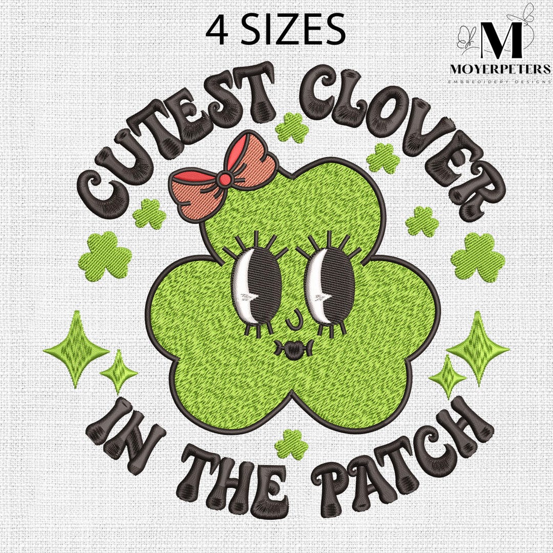Cutest Clover Embroidery Designs, Girl Clover With Bow Embroidery ...