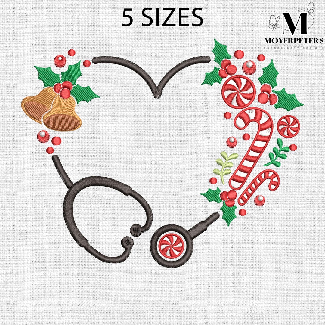 Stethoscope Christmas Embroidery Designs, Christmas Nurse Embroidery ...