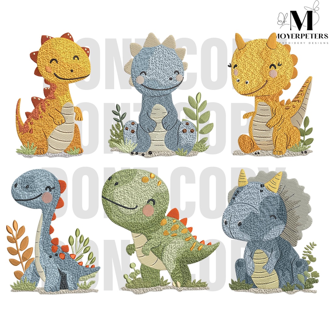 Cute Dinosaur Friends Embroidery Designs, Baby Dinosaur Embroidery ...