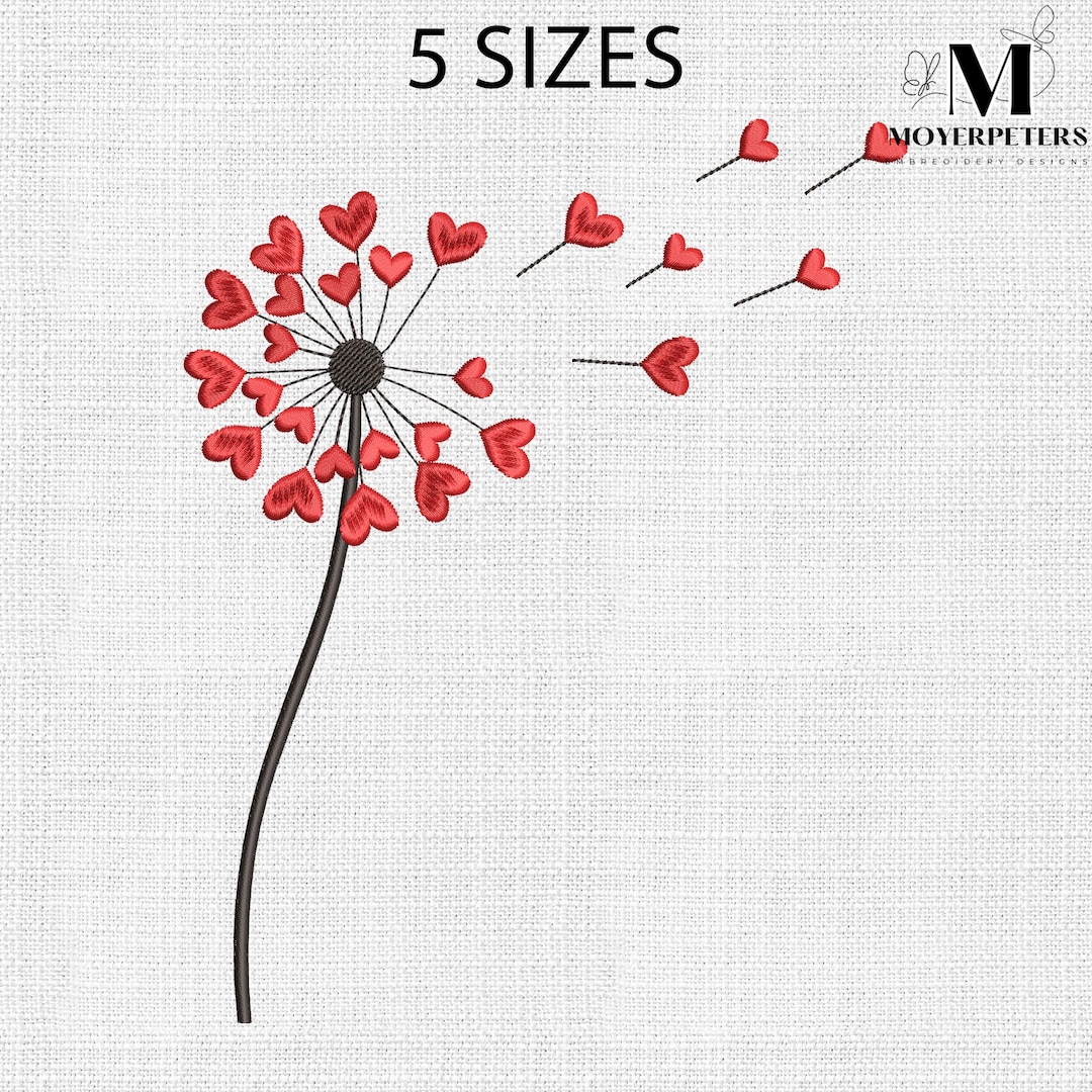 Dandelion Heart Embroidery Designs, Cute Valentine Embroidery Design ...