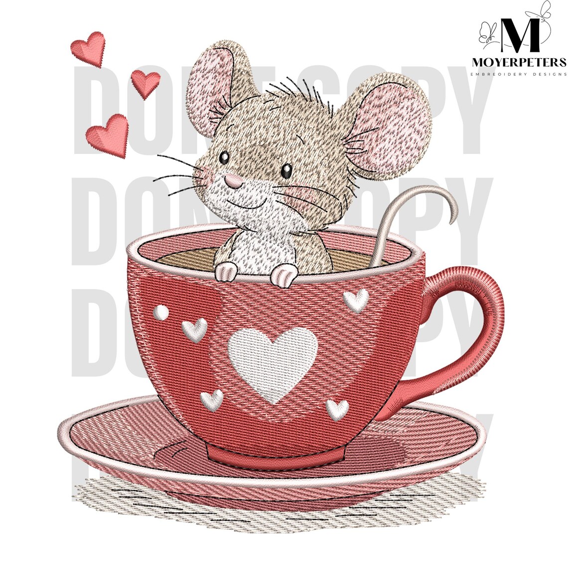 Cute Valentine Mouse Embroidery Designs, Mouse in Cup Embroidery Design ...