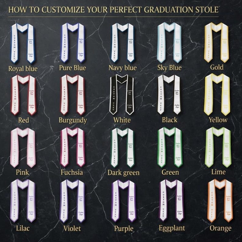 Custom Embroidered Graduation Stole, Personalized Maroon Gold Sash ...