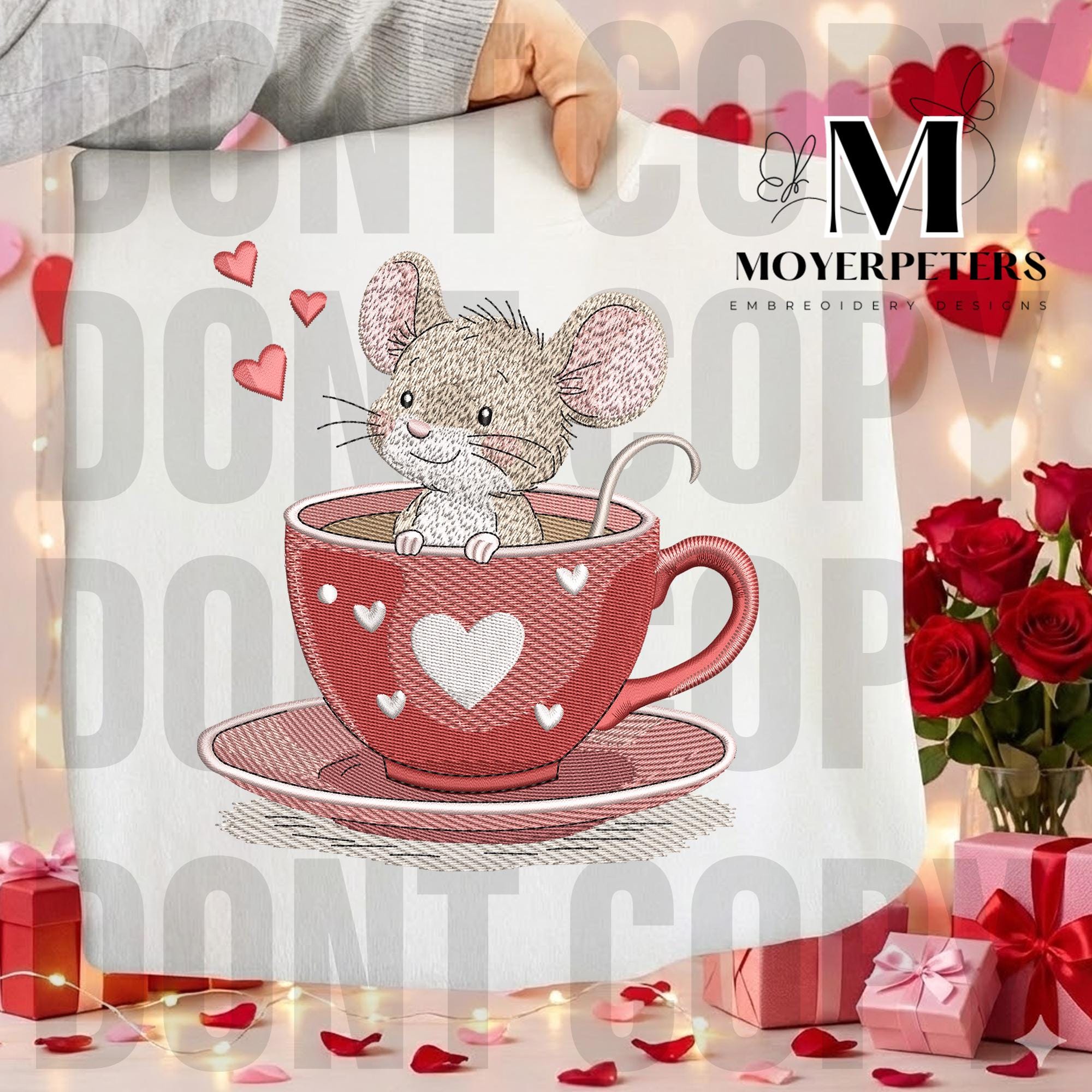 Cute Valentine Mouse Embroidery Designs, Mouse in Cup Embroidery Design ...