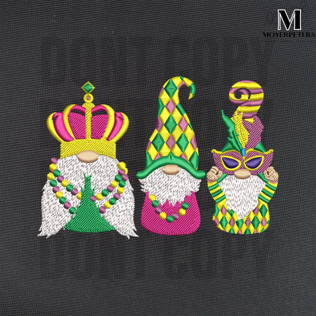 Mardi Gras Gnomes Embroidery Designs, Three Gnomes Embroidery Design ...