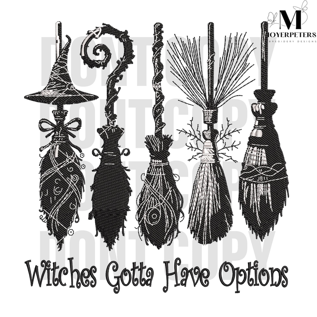 Witch Broom Embroidery Designs, Witches Embroidery Design, Halloween ...